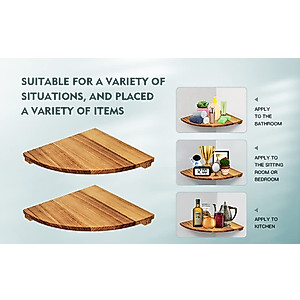YuPinDiZu Corner Wall Shelf, 2 Pack Solid Wood Corner Floating Shelves for Wall, Round End Wall Mounted Floating Corner Shelf for Bedroom,Living Room and Kitchen (12INCH(2PCS))