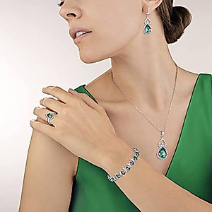 Mayfox Bridal Cubic Zirconia Open Ring Bracelet Necklace Dangle Earrings Set, Waterdrop Oval White Gold Plated Jewelry Gifts for Woman Multicolor Silver-Tone