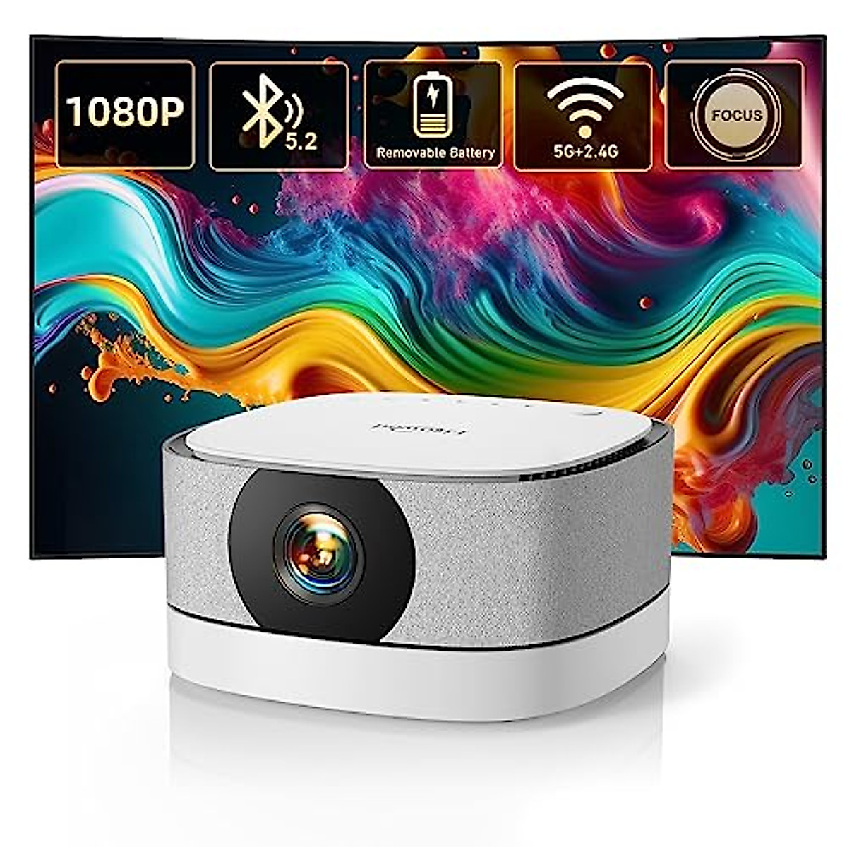 【Battery Powered】Outdoor Projector with WiFi and Bluetooth 1080P: 480 ANSI 16000L Lisowod Mini Portable Rechargeable Projector with Electric-Focus & Zoom Movie Projector for Outdoor/Home Use