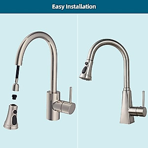 Hygie Rinse Pull Down Faucet Head Replacement with 11 Adapters Compatible with Moen Delta Kohler Curve Faucet Head, 3 Function Kitchen Sink Faucet Sprayer Head Fit Most Faucet, Brushed Nickel