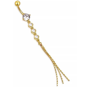 JAJAFOOK Surgical Steel Cubic Zirconia Long Dangle Navel Ring Sexy Body Piercing Belly Button