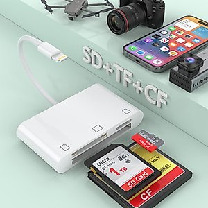 3-in-1 Lightning to CF/SD/Micro SD Card Reader for iPhone iPad,3-Slot Apple Compact Flash Memory Card Reader Adapter,Trail Game Digital Camera Viewer for iPhone 14/13/13 Pro/12/12 Pro【MFI Certified】