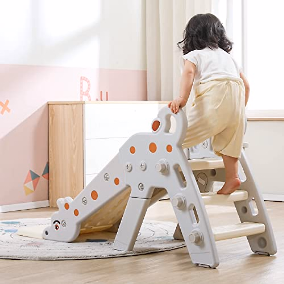 MERIT Play 3 in 1 Toddler Slide Exciting Slide for Energetic Toddlers Age 1-3 Safe and Fun Slip and Slide Indoor Toddler Playground Adorable Giraffe Design Loved by Boys and Girls (Gray)