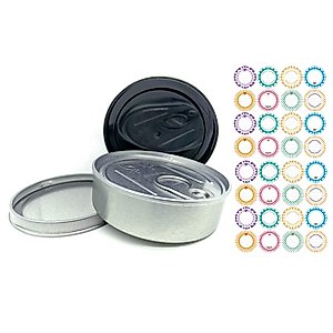 YEEPON 40sets Cali Self-seal Tin Can with Lid - Tuna Can Hoop Ring - NO TOOLS NEEDED + 48Pieces can Labels【100ml/3.5 (40sets) (3.5, 40)