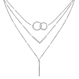 JZMSJF Layered Necklaces for Women S925 Sterling Silver Double Circles 3 Layer Choker Necklaces Jewelry Gift