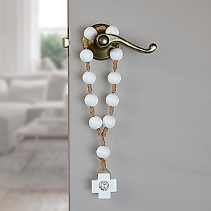 Guardian Angel Door Knob Rosary with Large White Beading, Religious Keepsake Prayer Beads, 12.5 inches