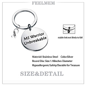 FEELMEM MS Awareness Jewelry Ms Warrior Unbreakable Keychain Multiple Sclerosis Awareness Gift Cancer Fighter Gift MS Survivor Inspirational Hope Gifts (silver)
