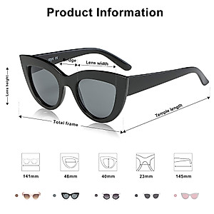 SOJOS Retro Small Vintage Cat Eye Sunglasses for Women Cute Fashion UV400 Sunnies SJ2939, Black/Grey