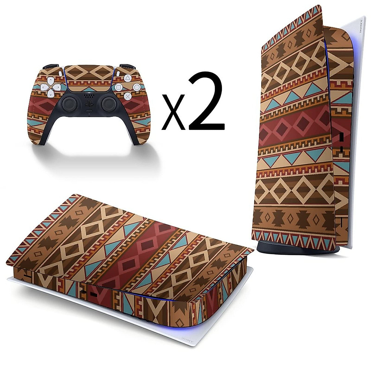 Navajo Native American Pattern 3pcs Whole Body Decal Cover Sticker for PS5 Digital Edition for PS5 Console and Controller