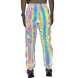 LZLRUN 3M Rainbow Reflective Shorts Pants Men Fluorescent Trousers Casual Night Jogger (M, Pants)