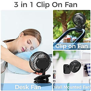 6'' Clip On Fan,10000mAh Battery Operated Desk Fan,360° Rotation Stroller Fan,Max 53H Working Time Rechargeable USB Fan,4 Speeds Personal Fan with Sturdy Clamp for Golf Cart Office Outdoor Treadmill