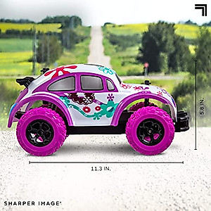 SHARPER IMAGE Pixie Cruiser Pink and Purple RC Remote Control Car Toy for Girls with Off-Road Grip Tires Princess Style Big Buggy Crawler w/Flowers