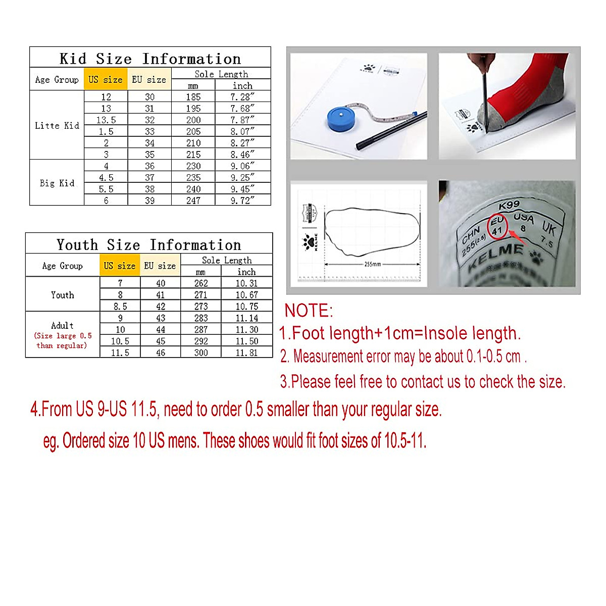 KELME Men Indoor Turf Soccer Shoe, Arch Support Soccer Cleats, Performance Futsal Sneaker Black US 8.5