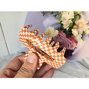 Checkered Hair Claw Clips for Women Girls Fashion Hair Clips for Styling Claw Clamps Thick Hair Retro Rectangle Shape, YOEMAYUNER (3PCs 3Colors a)