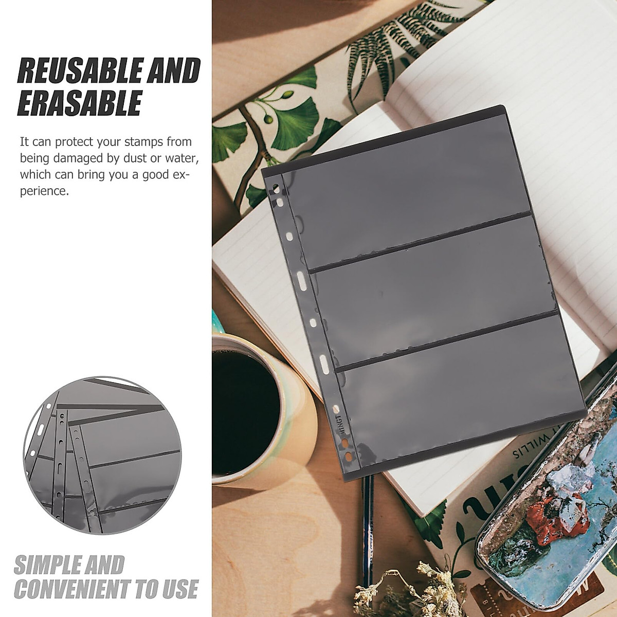 VILLCASE 20Pcs Black Binder Stamps Binder Clips Stamp Collecting Loose-Leaf Stamp Collection Insert Stamp Loose-Leaf Stamp Book Loose-Leaf Storage Holder Supplies Book Plastic Universal