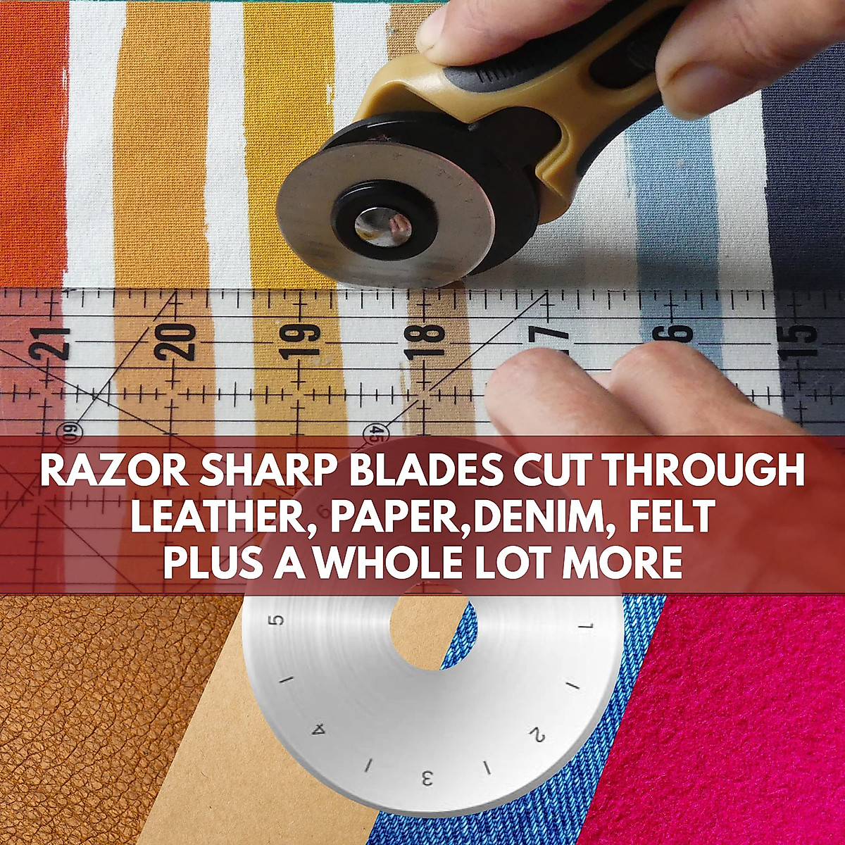 Madam Sew 45mm Rotary Cutter for Fabric | Precision Cloth Cutting Tool with Tungsten Steel Blade and Safety Guard | for Sewing, Arts & Crafts with Comfortable Handle | Craft Supplies