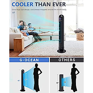 Tower Fan with Remote, G-Ocean 45 Inch Oscillating Fan, Bladeless Fans with 24H Timer, 3 Speeds, 3 Modes, LED Display, Cooling Standing Floor Fan for Bedroom Living Room Home Office, Meteorolite Black
