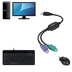 Perixx PERIPRO-401 PS2 to USB Adapter for Keyboard and Mouse - Built-in USB Controller - Black