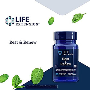 Life Extension Rest & Renew - Ashwagandha Extract with Melatonin - Sleep Supplement Herbal Formula for Healthy and Restful Sleep Support - Gluten Free, Non-GMO, Vegetarian - 30 Capsules