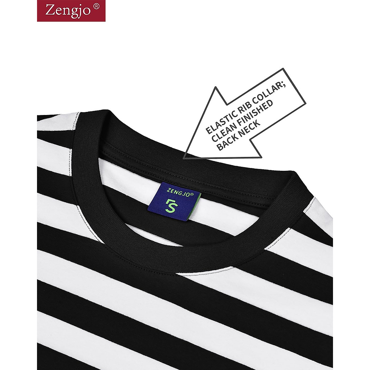 Zengjo Black and White Striped Shirt Men(L,Black&White Wide)