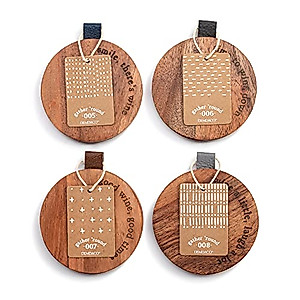 DEMDACO Time to Wine Down Good Time Natural Brown Round 4 inch Acaia Wood Coasters Set of 4