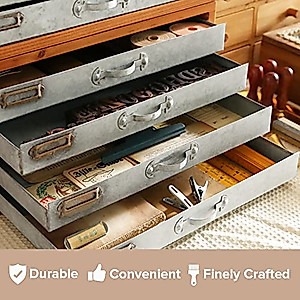 Wooden File Organizer with 4 Metal Drawers - File Sorter & Folder Organizer for Letter Sized A4 Documents - Desktop Paper Tray Drawers with Label Holders - Retro Steampunk Style Office Supplies