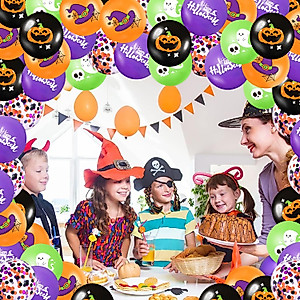 Halloween Balloons Hocus Pocus Balloons, 60pcs Black Orange Purple Green Printed Balloons with Halloween Confetti Balloons for Halloween Theme Party Birthday Party Haunted House Magic Decoration……