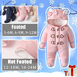 flower frail Baby Boys Girls Winter Snowsuit Jumpsuit Warm Hooded Coat Outerwear Onesie Romper with Footed Gloves Pink 9-12 Months