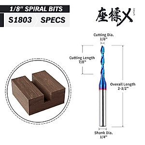 ZahyoX Upcut Spiral CNC Bit, Nano Coated Solid Carbide Straight Router Bit, 1/8" Cutting Dia, 1/4" Shank, 7/8" Cutting Length, 2-1/2" Overall Length, CNC Router Bits, CNC End Mill