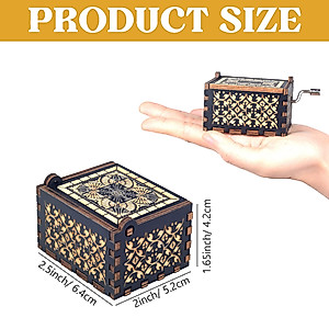 Kcikn Beauty Cute Hand-Crank Music Box for Him Her Small Wood Engrave Musical Box for Christmas Birthday Valentine's Day Black (Style C)