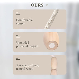 Magnetic Curtain Ties Holdbacks Tiebacks, Wood Bead Decorative Drape Tie Backs Holdback Holders for Blackout Sheer Window Treatment Outdoor, Convenient Curtain Ties No Tools Required White 2 Pack