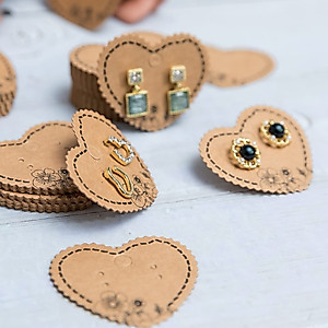 Zontween 200Pack Heart Shape Earring Display Cards Earring Display Cards Sets Earring Packing Holder Cards Jewelry Packing For Earring Jewelry Packing