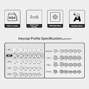 Akko Keycaps Set with MDA Profile Double-Shot Black on White Theme Keycap, Comes with 227 Keys with Standard MX Structure, Compatible with Major-Sizes Mechanical Keyboards
