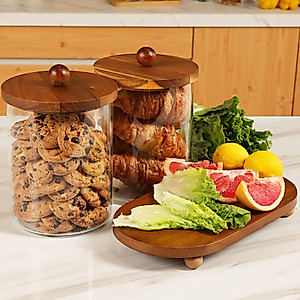 FavorFlavor Glass Jars with Airtight Lids Set of 2 101OZ Canister Sets for Kitchen Counter Flour Glass Storage Containers with Wooden Lid and a Tray for Kitchen or Laundry Room