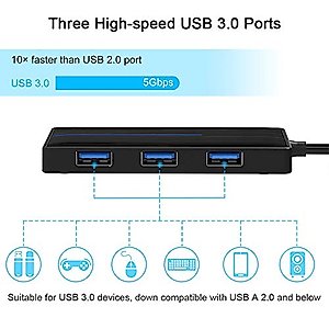 KOOTION 5-in-1 USB-C Hub with SD Card Reader USB C to USB 3.0 Hub, Ultra-Slim Type-C Hub USB 3.0 Adapter for SD Card/Micro SD Card with LED Light, 3 x USB 3.0 Port, Card Reader