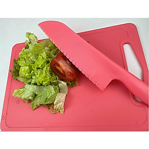 jawbush 11" Professional Salad & Bread Knife, Plastic Lettuce Knife for Veggies, Fruit, Cake, Salad, Serrated Chef Knife for Cooking and Cutting - Safe Nylon Knife for Nonstick Pans, Pink