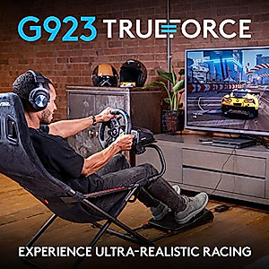 Logitech G923 Racing Wheel and Pedals for PS 5, PS4 and PC featuring TRUEFORCE up to 1000 Hz Force Feedback, Responsive Pedal, Dual Clutch Launch Control, and Genuine Leather Wheel Cover (Renewed)
