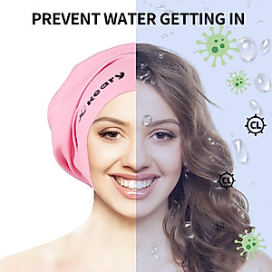 Extra Large Swim Cap for Braids and Dreadlocks Afro Hair Extensions Weave Long Hair, Waterproof Silicone Cover Ear Bath Pool Shower Swimming Cap for Women Men Youth Kids Girl , Pink, One size