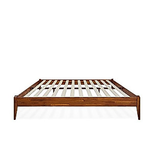 Bme Dinkee 15 Inch Signature Bed Frame Without Headboard - Modern & Minimalist Style with Acacia Wood - 12 Strong Wood Slat Support - Easy Assembly - No Box Spring Needed - Caramel, King