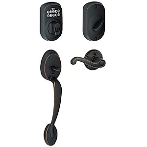 Schlage FE365-PLY-FLA-RH Right Handed Plymouth Electronic Handleset with Flair L, Aged Bronze