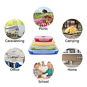 VIGIND Set of 4 Collapsible Foldable Silicone Food Storage Container With BPA Free, Leftover Meal Box With Airtight Plastic Lids For Kitchen, Bento Lunch Boxes-Microwave, Dishwasher and Freezer Safe