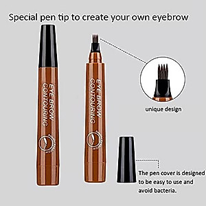 Microblading Tattoo Eyebrow Pen, WUBLSYAN Waterproof Ink Gel Tint Drawing Eyebrow Pencil with Four Tips, Creates Long Lasting Natural Hair-Like Defined Brows All Day(4 PCS)