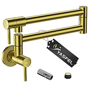 YASFEL Pot Filler Faucet Brushed Gold, Sturdy Durable Pot Filler Wall Mount, Stainless Steel Commercial Pot Filler, Easy to Install Folding Kitchen Sink Faucets (Brushed Gold)