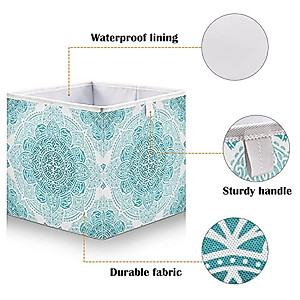 Kigai Aqua Turquoise Mandala Cube Storage Bins - 11x11x11 In Large Foldable Storage Basket Fabric Storage Baskes Organizer for Toys, Books, Shelves, Closet, Home Decor
