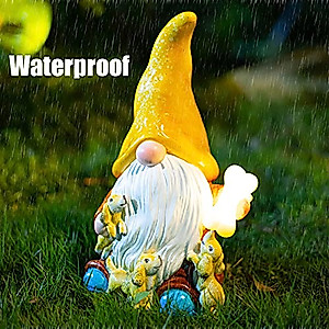 FLJZCZM Garden Gnome Statue Solar Lights Gnomes Decorations 10Inch Outdoor Large Garden Sculptures Patio Lawn Yard Ornaments Gifts for Woman Families Friends, Yellow Hat