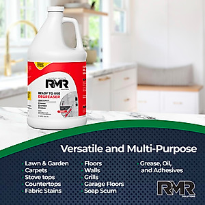 RMR Degreaser and Cleaner - Ready to Use Indoor/Outdoor Formula Works on Contact, For Heavy-Duty Cooking Surfaces, Indoor, Outdoor, Automotive, and Equipment Cleaning, 1 Gallon