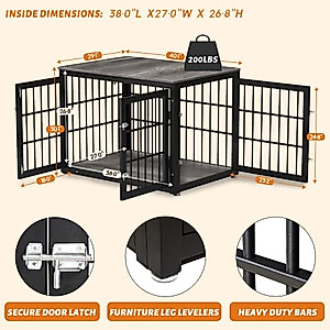 rehomerance Heavy Duty Dog Crate Furniture for Large and Medium Dogs, Decorative Pet House End Table, Wooden Cage Kennel Furniture Indoor, Gray