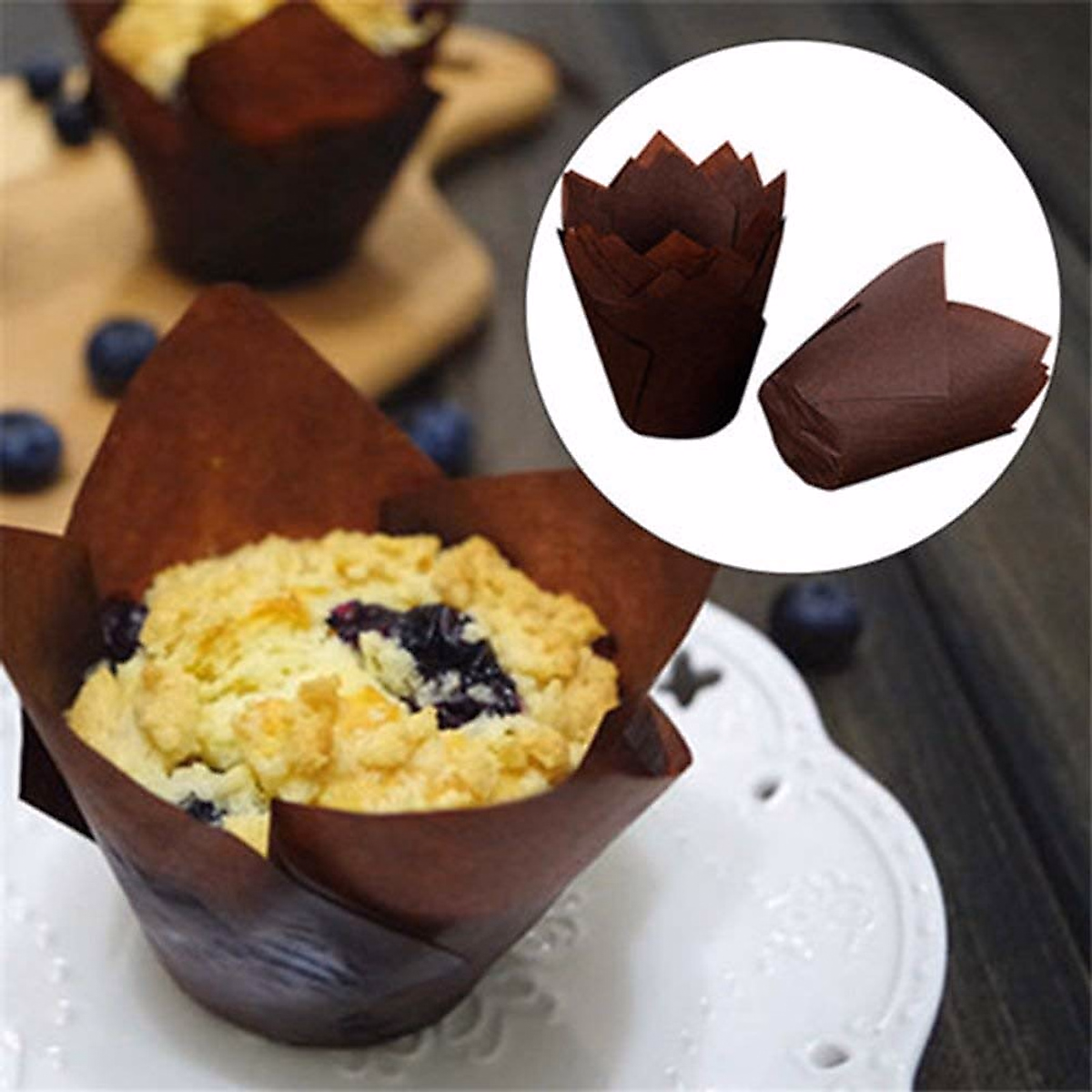 150 Pieces Tulip Baking Paper Cups, Cupcake Muffin Liners Wrappers, Baking Cups Muffin Tins Treat Cups for Weddings, Birthdays, Baby Showers,- 2.5inch (Brown, Natural and White)