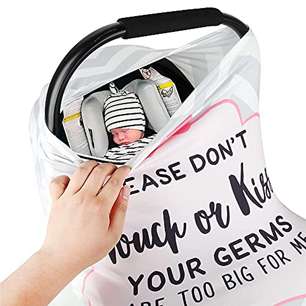 Metplus No Touch Sign Car Seat Cover for Babies, Mom Nursing Covers Breastfeeding Scarf, Multi Use Infant Carseat Canopy for Newborn Carrier/Stroller/Shopping Cart, Baby Shower Gifts for Boy Girl