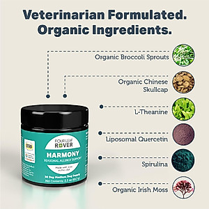 Four Leaf Rover - Harmony | Natural Skin Care for Dogs | Seasonal Allergy and Natural Histamine Support | Helps with Skin Health & Detoxification | 30 Medium Dog Servings
